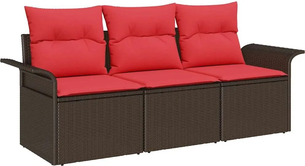 Set pohovek 3 ks 3-Počet míst Hnědá a červená polyratan 3345224
