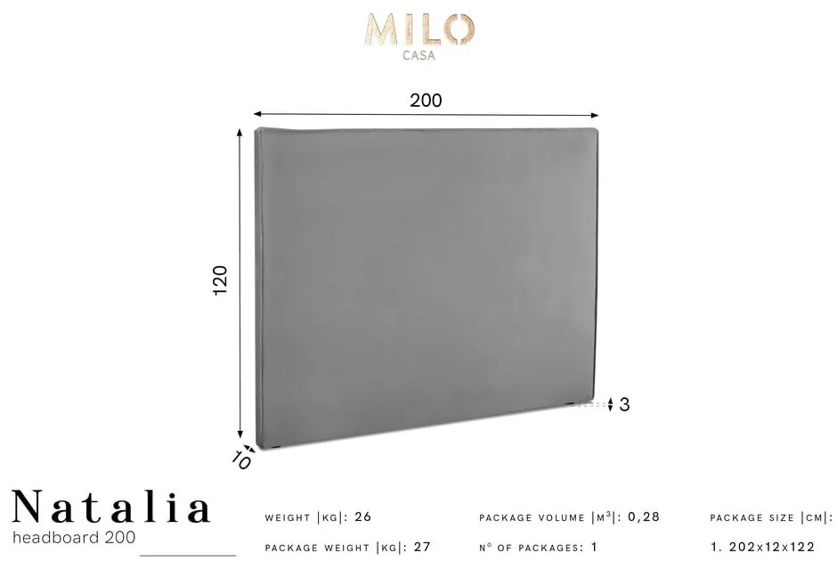 Čelo postele v petrolejové barvě 200x120 cm Natalia – Milo Casa
