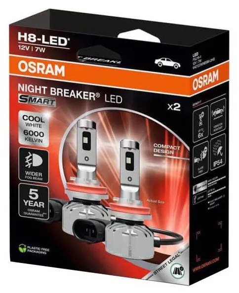 SADA 2x LED Autožárovka NIGHT BREAKER SMART H8 PGJ19-1/7W/12V 6000K - Osram