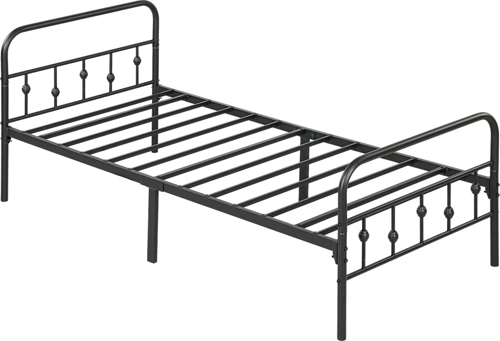 HOMCOM Postel 206,9x91,8 cm Skládací Kovová Postel pro Hosty se Slatkami pro Ložnici nebo Hostinský Pokoj Černá | Aosom