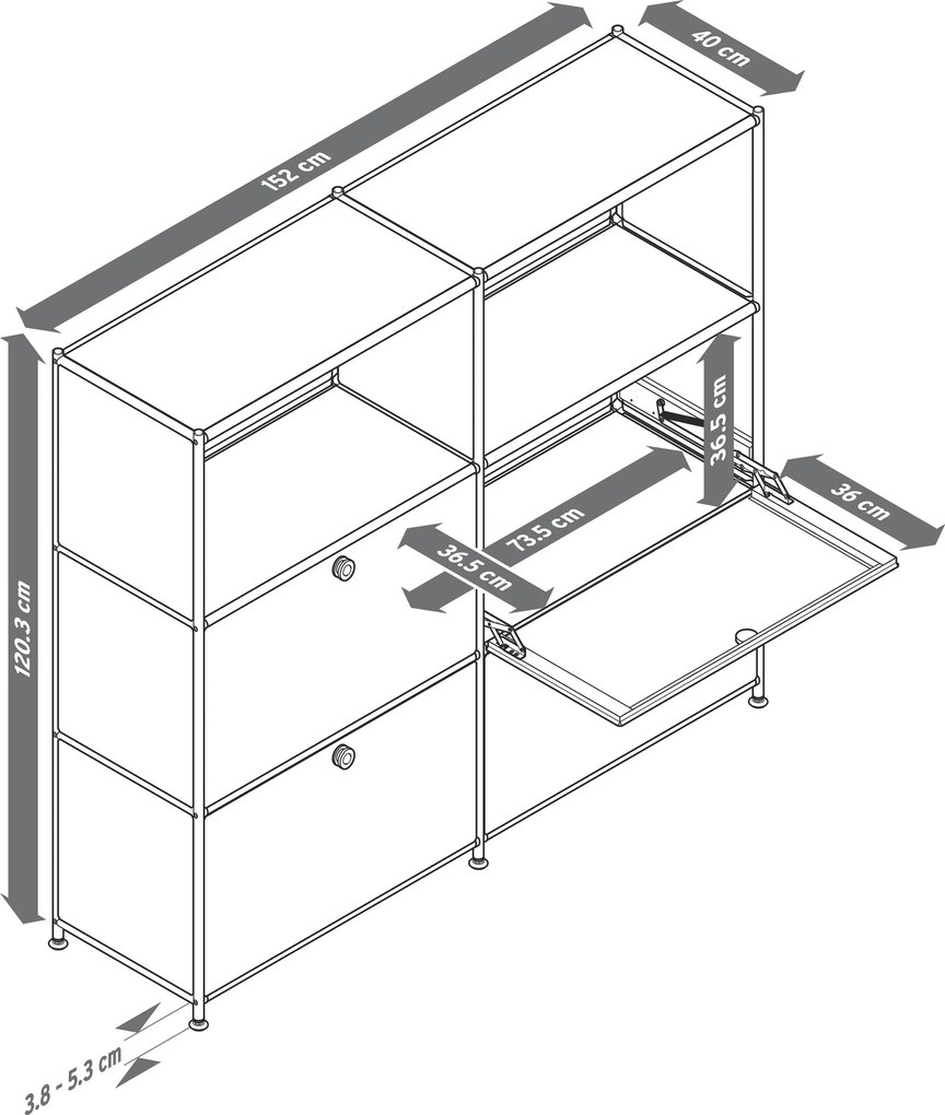 Tchibo - Kovová komoda CN3 s přemístitelnými výklopnými dvířky - barva: šedá