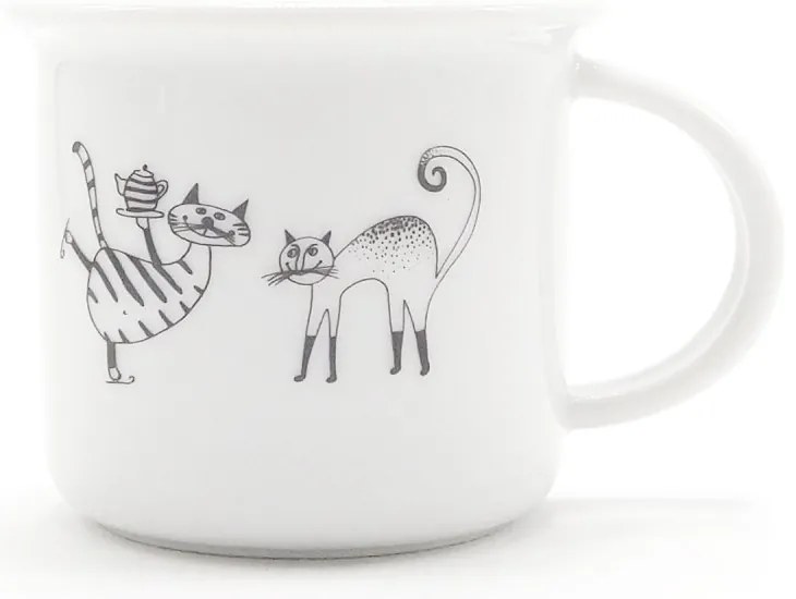 Porcelánový moka hrnek Kočičí páreček, 100 ml – s originální černobílou perokresbou, český design