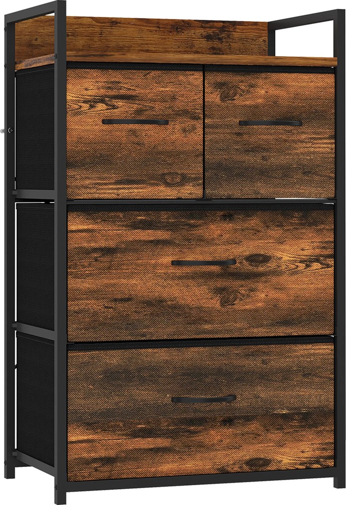 HOMCOM komoda, sideboard, 4 látkové zásuvky, průmyslový design, 50x29x85 cm, hnědá/černá