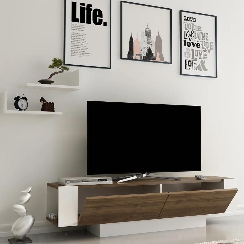 TV stolek MATERA 150 cm + police ořech/bílý