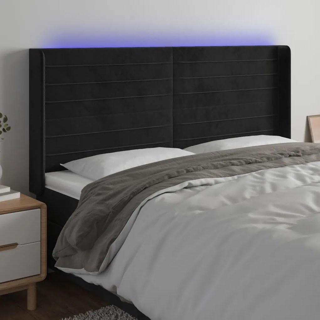 Čelo postele s LED černé 203 x 16 x 118/128 cm samet 3124256