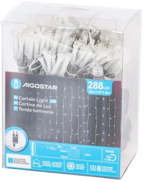 Aigostar - LED Ven. ván. řetěz 288xLED/3,6W/230V 1,5x1,8m IP44 studená bílá