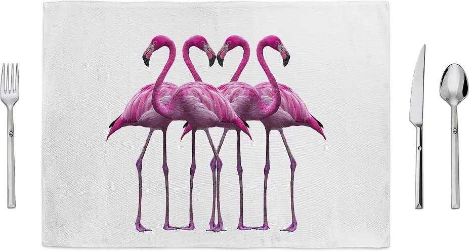 Růžovobílé prostírání Home de Bleu Flamingo Friends, 35 x 49 cm