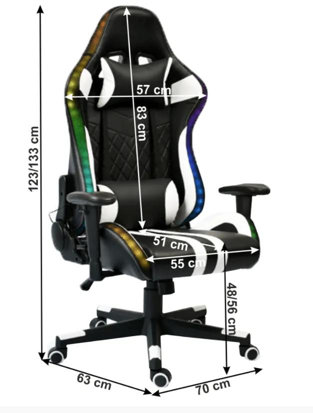 Herní židle ZOPA — ekokůže, černá/bílá/barevný vzor, s RGB podsvícením, nosnost 150 kg