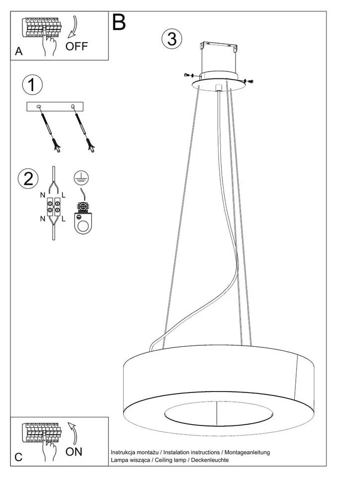 Bílé závěsné svítidlo s textilním stínidlem ø 70 cm Galata Slim – Nice Lamps