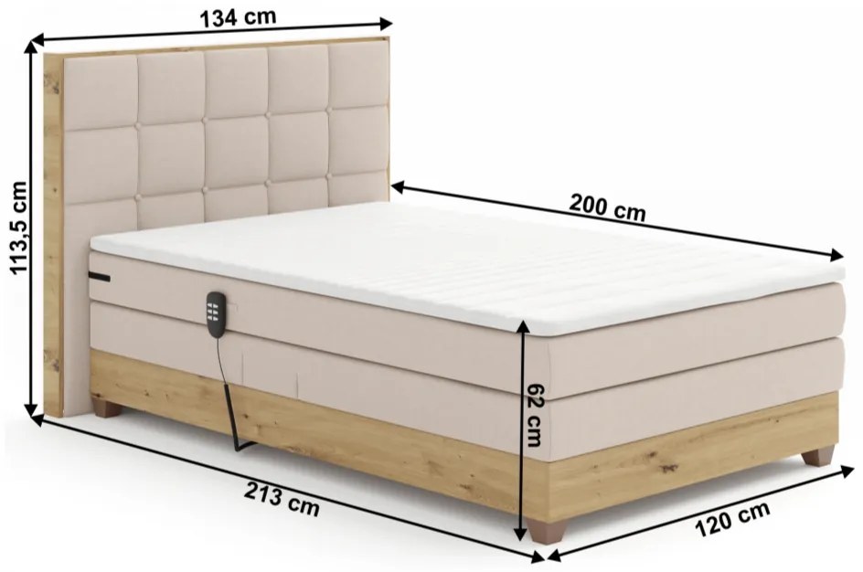 Elektrická polohovací boxspringová postel TINA 160 x 200 cm