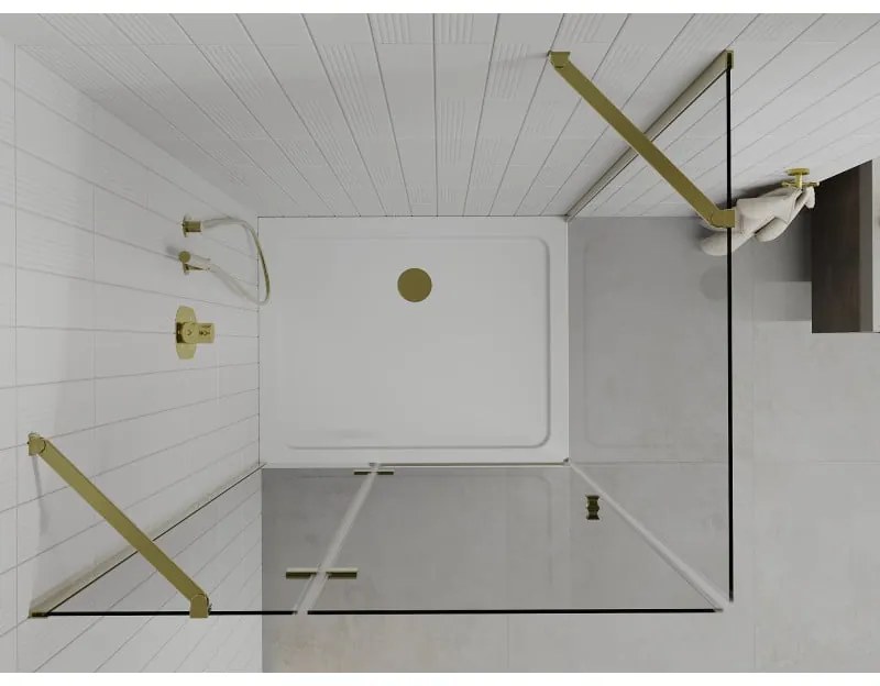 Mexen Roma sprchový kout 80 x 70 cm, 6mm sklo, zlatý profil-čiré sklo + slim sprchová vanička 5cm, 854-080-070-50-00-4010