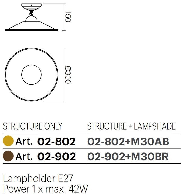 Incanti Rustikální stropní svítidlo Lea, ø 30 cm, 1xE27 Barva: Mosaz