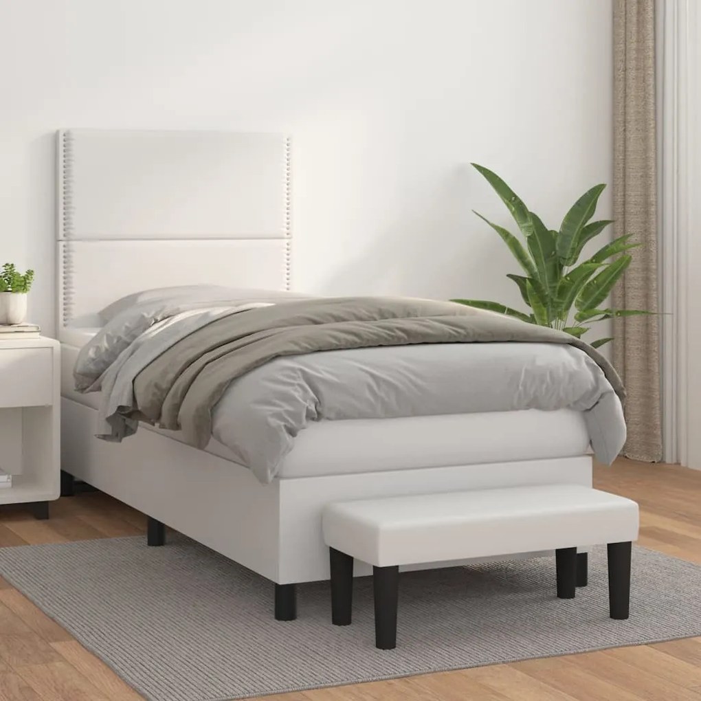 Box spring postel s matrací bílá 90x190 cm umělá kůže