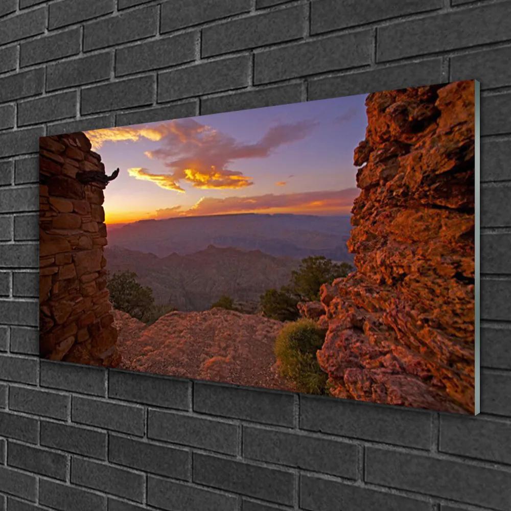 Obraz na skle Skála Mraky Nebe Krajina 100x50 cm