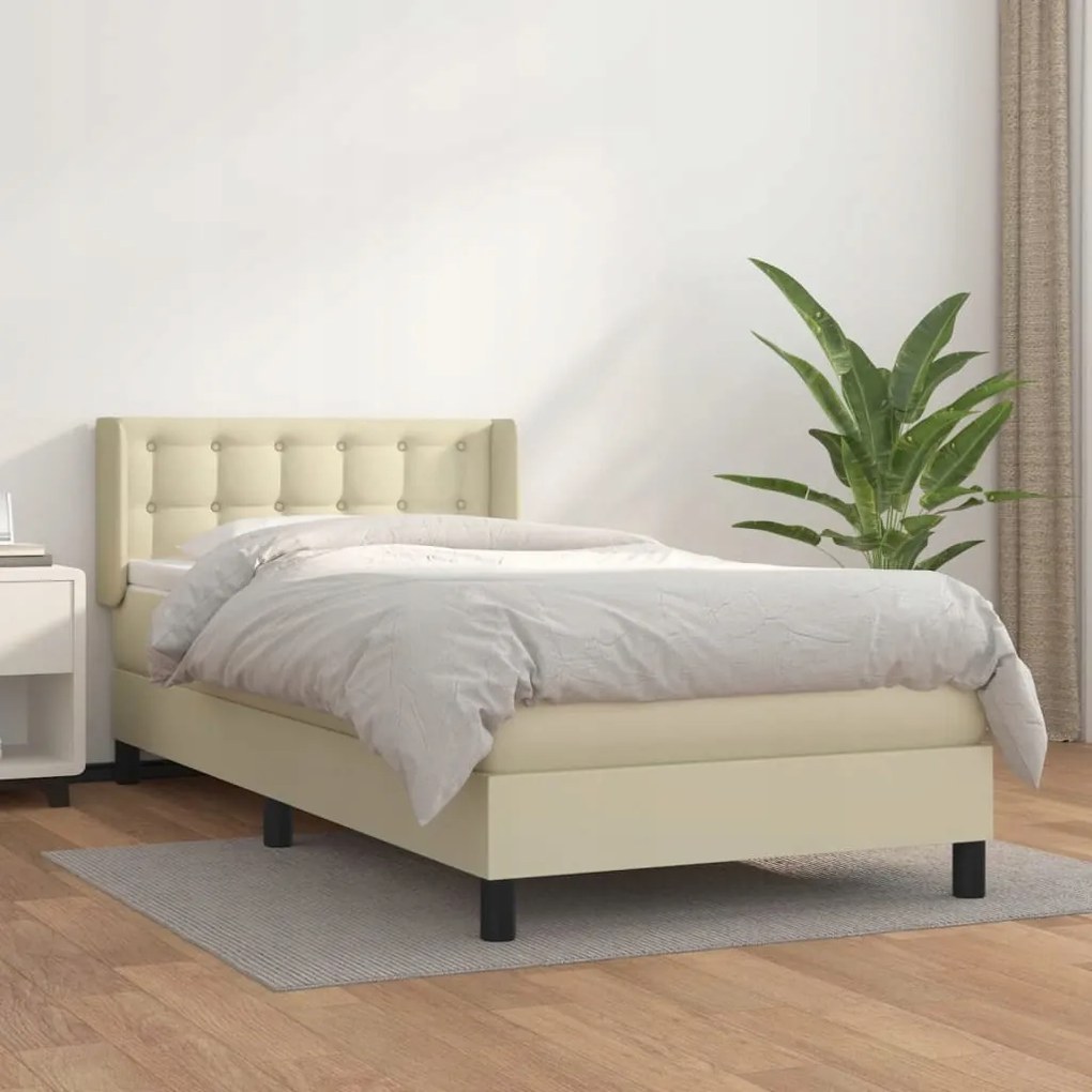 Box Spring Postel S Matrací Umělá Kůže Krémová tlačítka 100 x 200 cm
