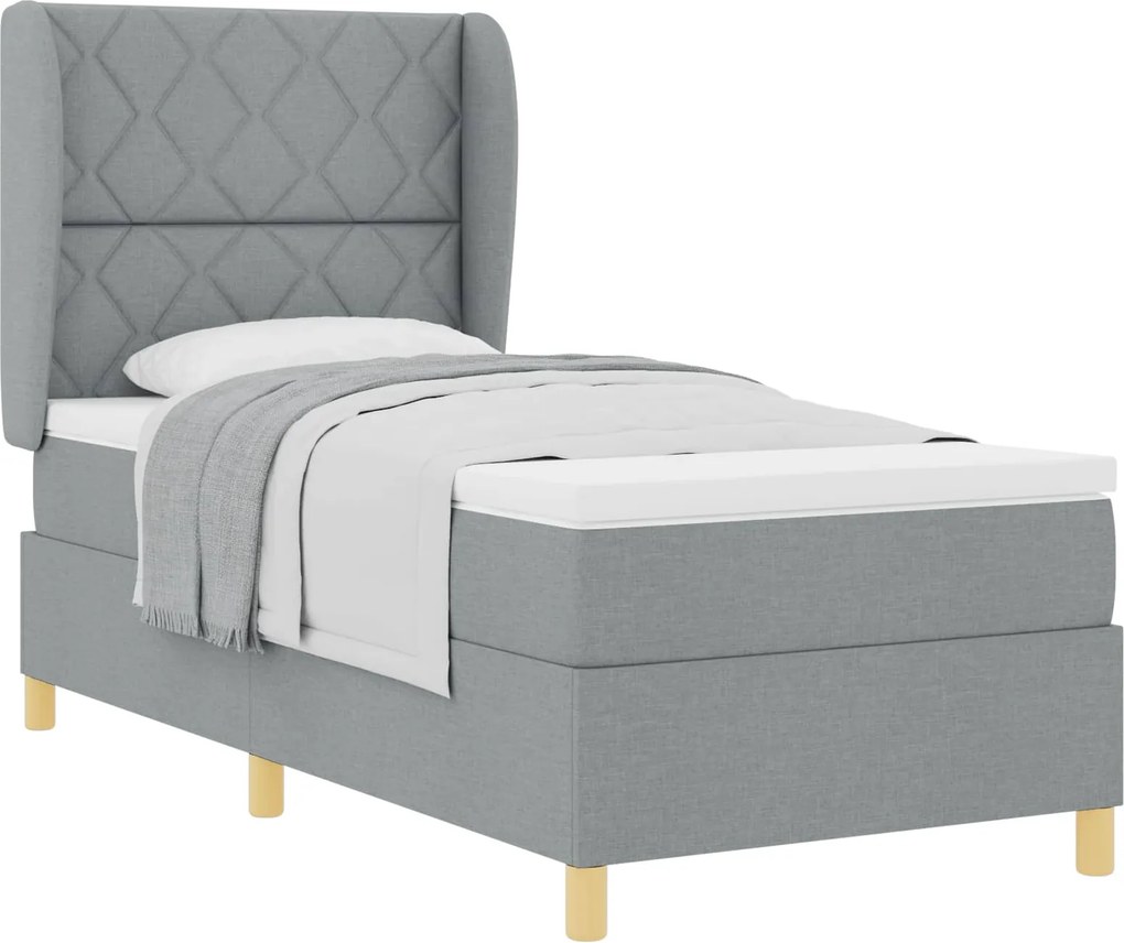 Postel s boxspringem s čelo Světle šedá 200 x 90 cm textil 3340795