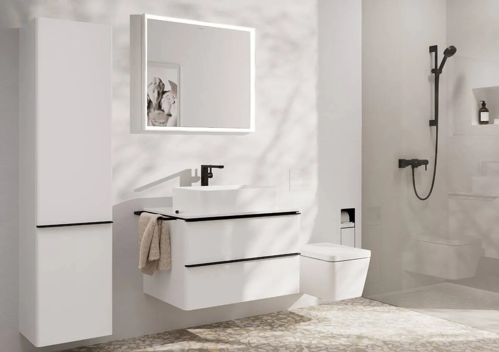 Hansgrohe Tecturis E, páková umyvadlová baterie 240 Fine CoolStart EcoSmart+ s odtokovou garniturou Push-Open, černá matná, HAN-73070670