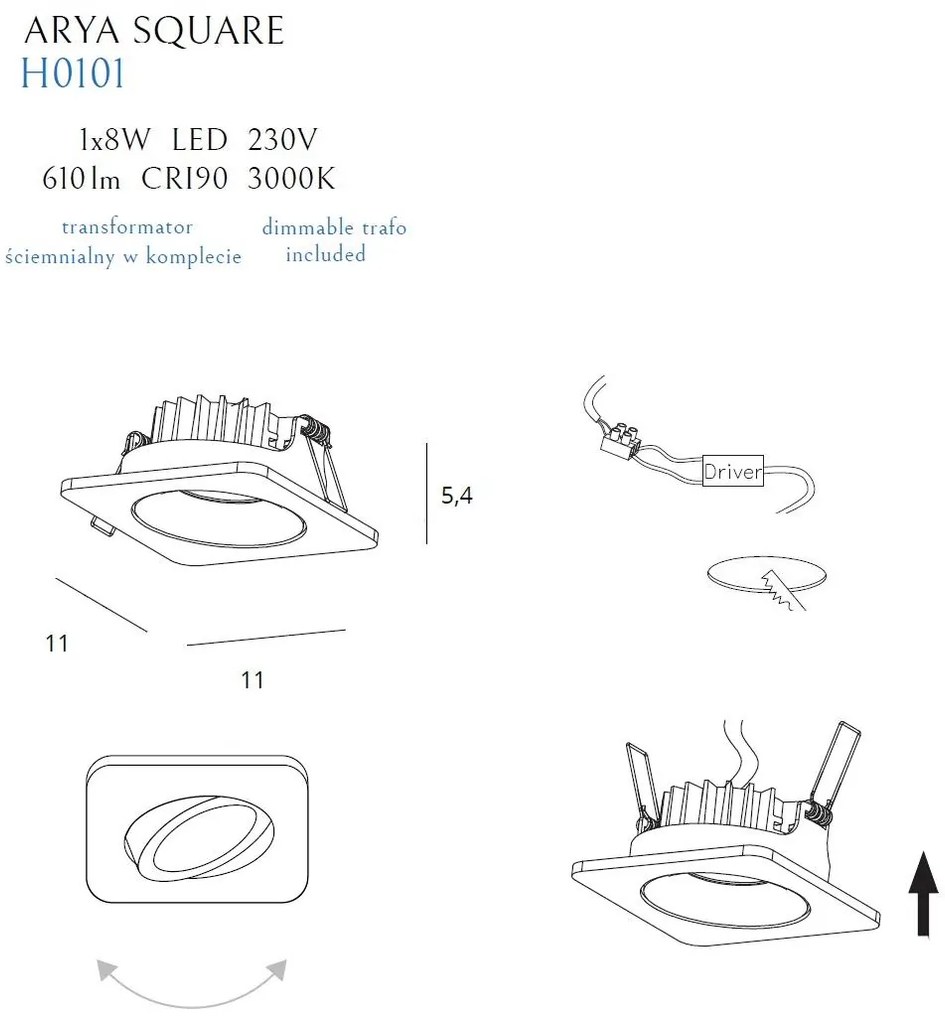 Maxlight H0101 ARYA SQUARE Zápustné svítidlo stmívatelné, černé