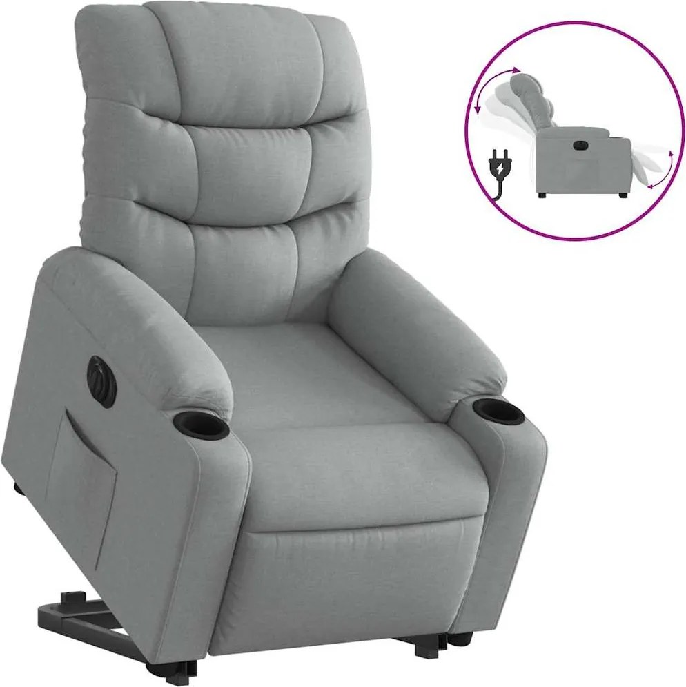 Elektrické zvedací polohovací křeslo světle šedé textil 3206663