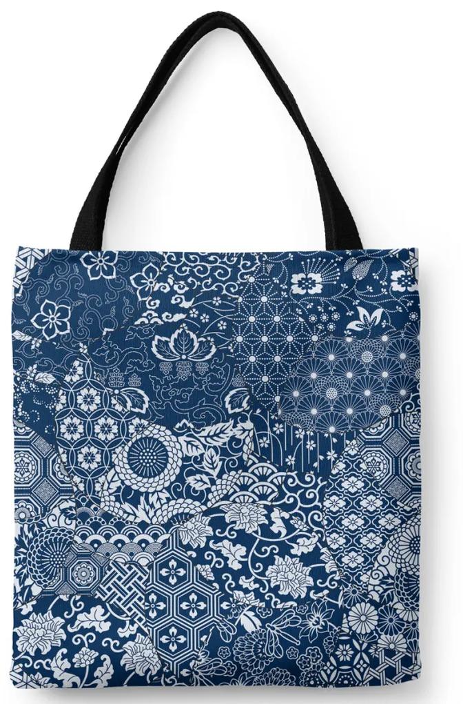 Nákupní taška Květinová mozaika - kompozice v odstínech modré a bílé