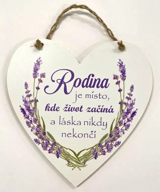 Bondecor Dřevěná dekorace srdce "Rodina je místo, kde život začíná a láska nikdy nekončí" 23x23cm Jazyk: CZ