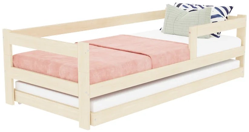 Benlemi Jednolůžková postel ze dřeva SAFE 5v1 se zábranou a přistýlkou Zvolte barvu: Pastelově růžová, Zvolte rozměr: 90x200 cm, Zvolte zábranu: S otevřeným vstupem