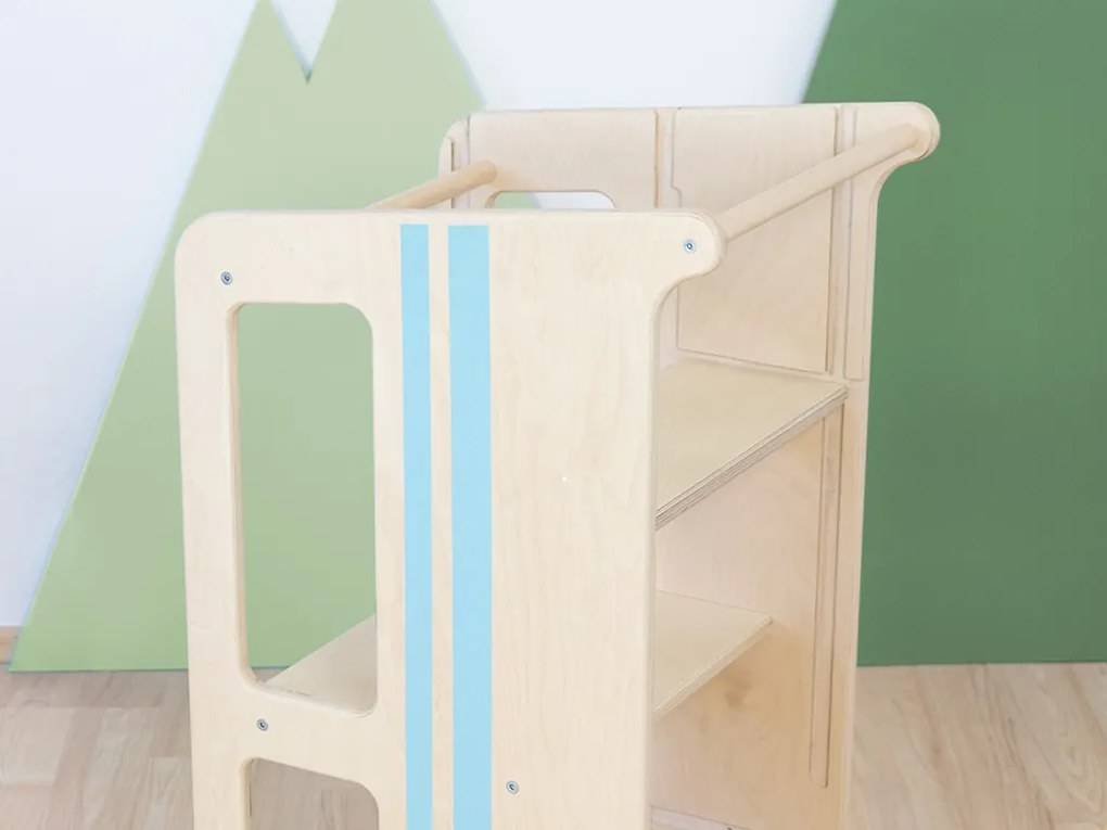 Benlemi Dřevěná skládací učící věž AUTOBUS 5v1 s křídovou tabulí pro děti Zvolte barvu: Šedá samolepka