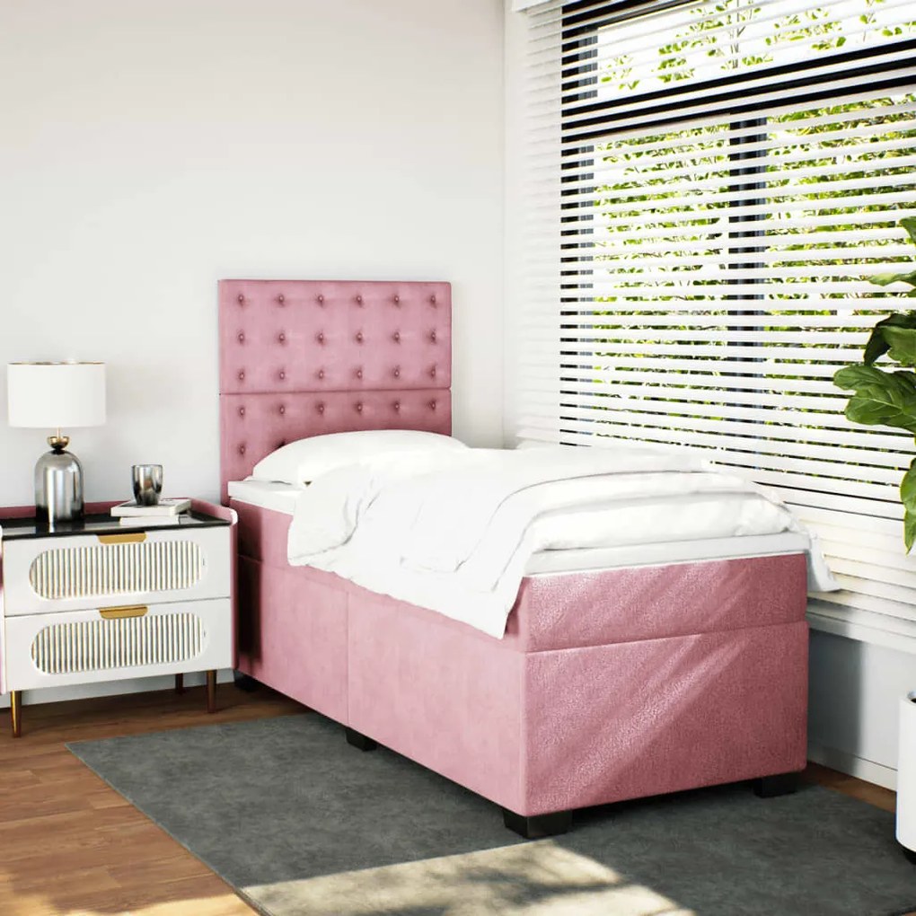 Box spring postel s matrací růžová 90x200 cm samet 3293127