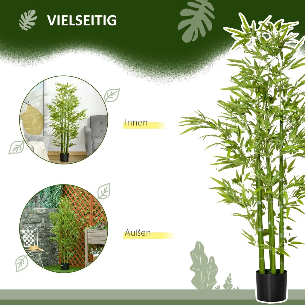 HOMCOM Velká Umělá Bambu 150 cm - Plastová Bambu Umělé Rostliny s Umělým Mechem v Květináči pro Obývací Pokoj, Ložnici a Zahradu