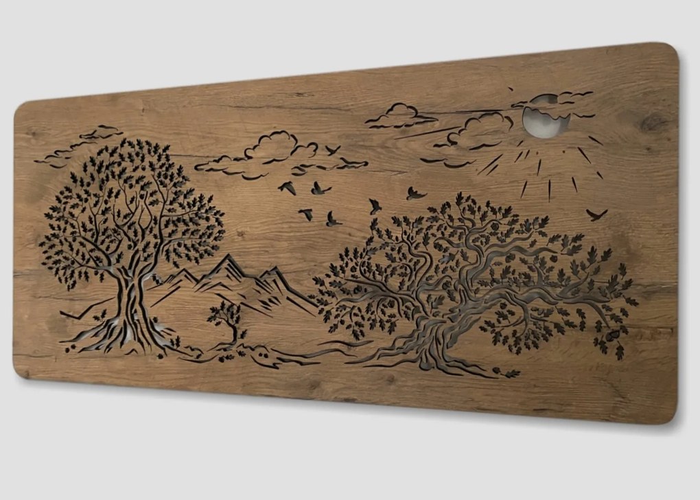 Li-Go "Tři duby" světelný obraz s baterií 110x50cm varianta: ovládání na obraze bez dálkového ovladače, provedení: bříza