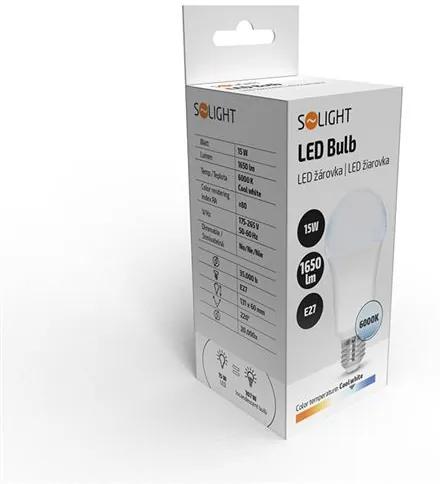 SOLIGHT LED žárovka klasický tvar A65 15W, E27, 6000K, 220°, 1650lm
