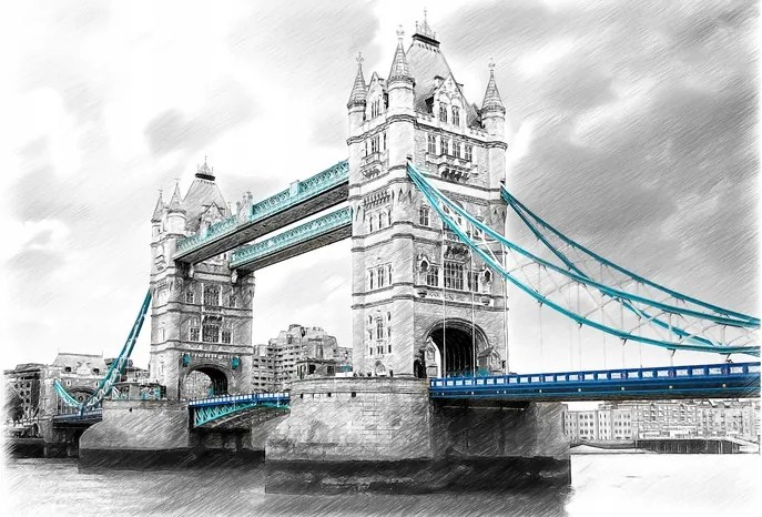 Obraz Na Plátně Skica Tower Bridge Londýn do obývacího pokoje Canvas 90x60
