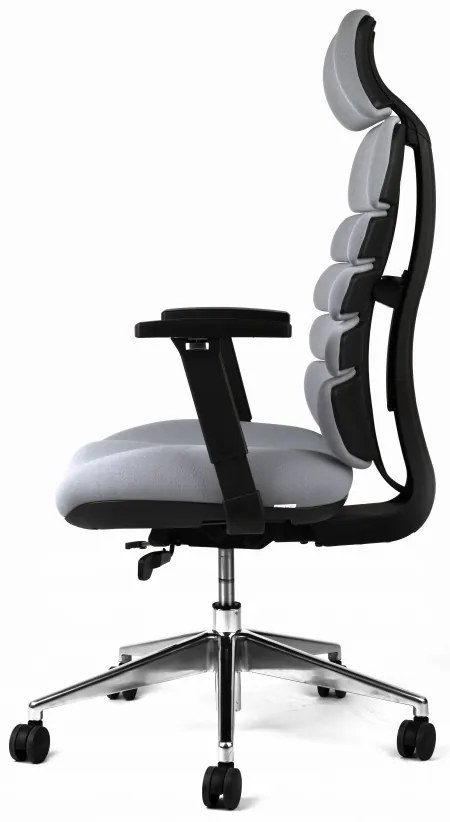 Kancelářská ergonomická židle SPINE s podhlavníkem — látka, nosnost 130 kg Šedá