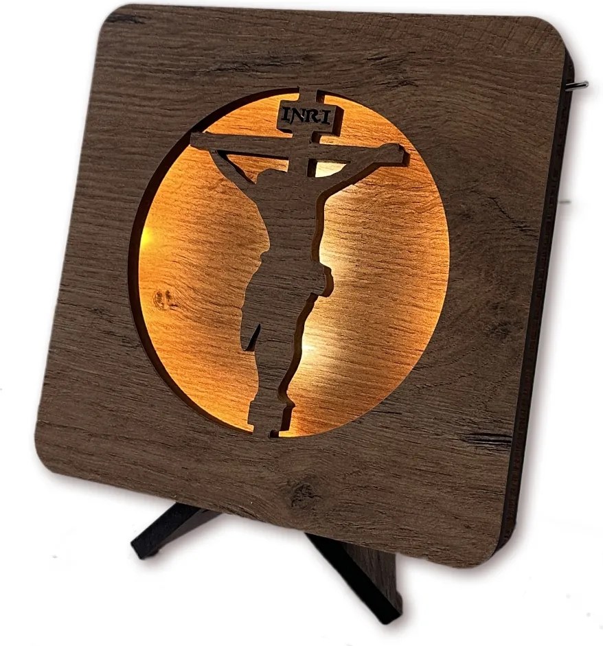 Li-Go "Ježíš na kříži s pulzujícím světlem" lampa 19x19 cm provedení povrchu: dub