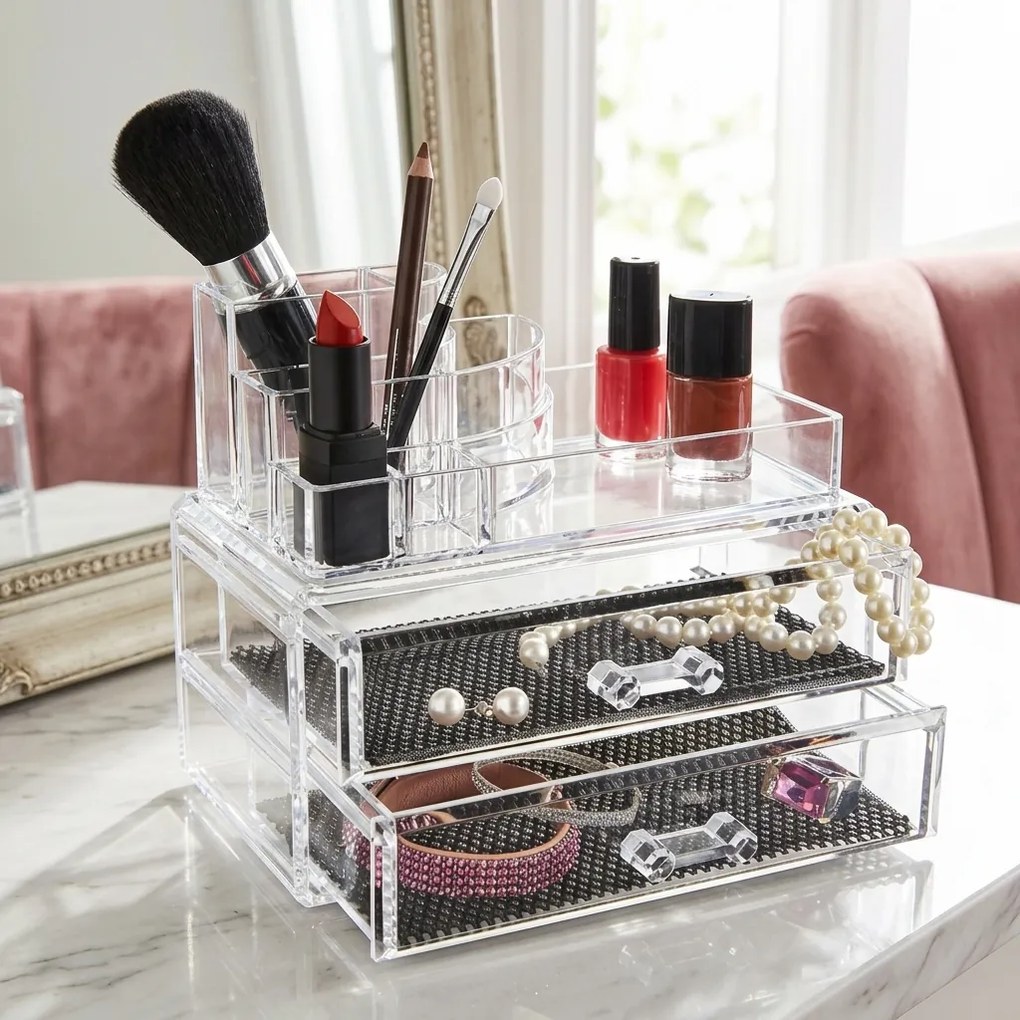 Domo Living Organizér na šperky a make-up, stojan na štětce, kartáčky DOMO AKRYL 2, 18,8 × 11,5 × 15,7 cm