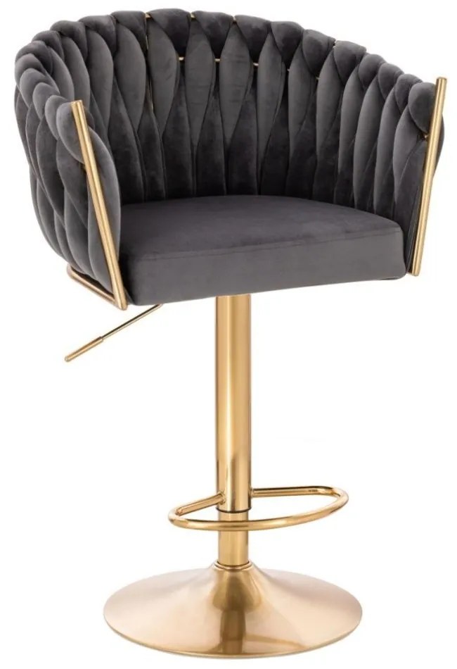 LuxuryForm DESIGN Barová židle NORDEN VELUR na zlaté kulaté podstavě - tmavě šedá