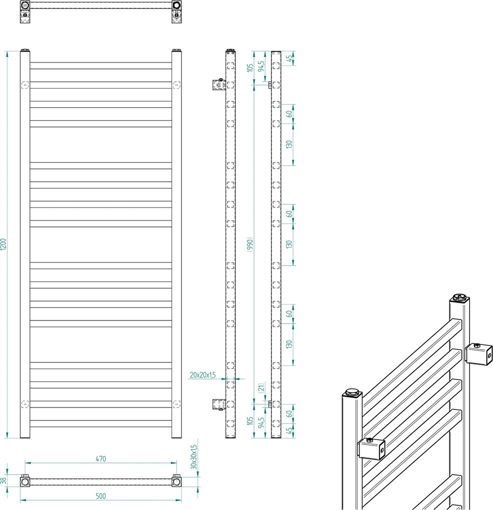 Sapho METRO koupelnový radiátor 500 x 1200 mm černá mat IR410TB