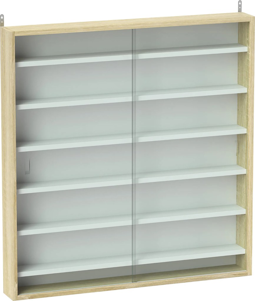 HOMCOM vitrína pro sbírky Nástěnná vitrína 80 x 9,5 x 83 cm 6 výškově nastavitelných polic 2 posuvné skleněné dveře