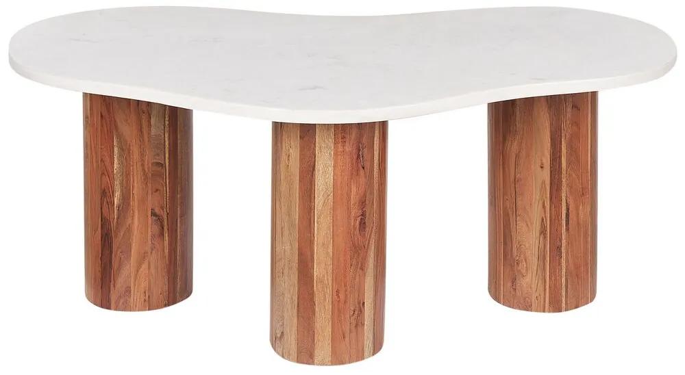 Mramorový konferenční stolek bílý/světlé dřevo CASABLANCA Beliani