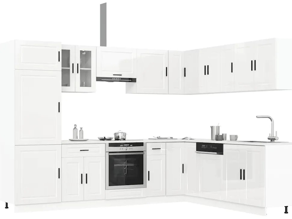 14dílná sada kuchyňských skříněk "Porto" bílé lesk kompozit