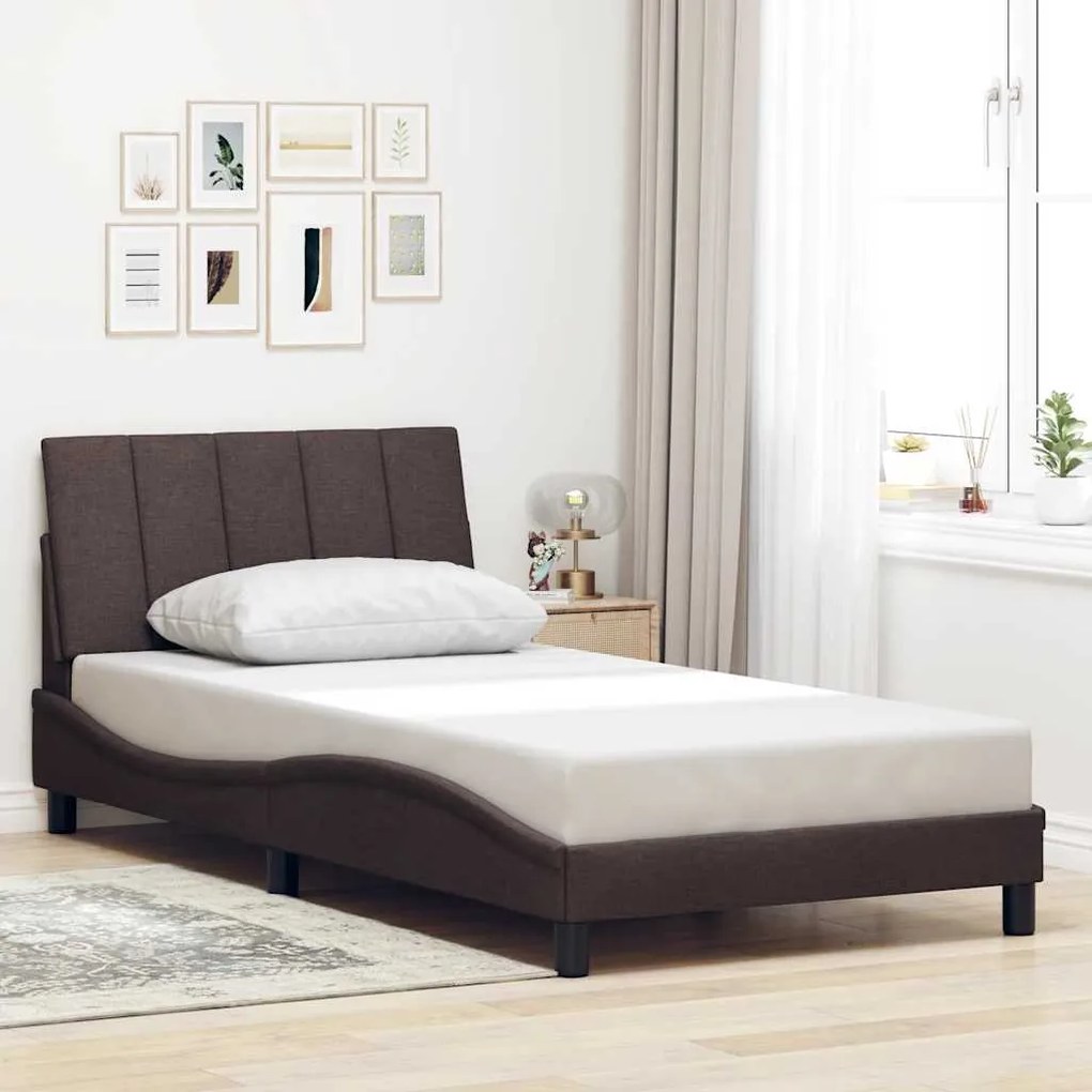 Rám postele bez matrace Hanko tmavě hnědá 100 x 200 cm textil 3310373