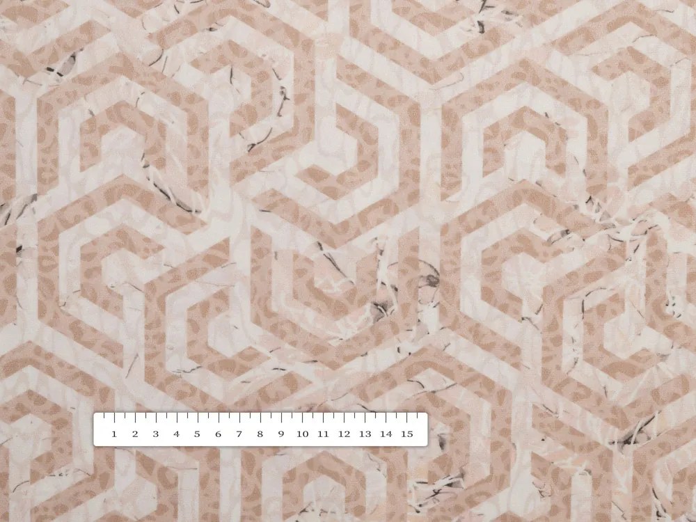 Biante Sametový povlak na polštář s lemem Tamara TMR-029 Růžovobéžové hexagony s černým žíháním 35 x 45 cm