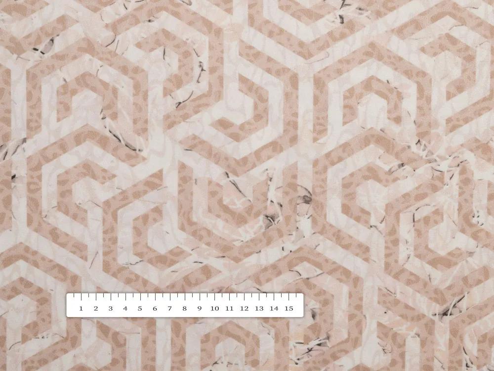 Biante Sametový povlak na polštář Tamara TMR-029 Růžovobéžové hexagony s černým žíháním 35 x 45 cm