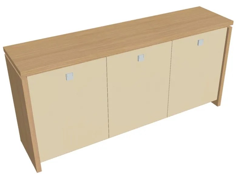 Nízká skříň Verno 188 x 46 x 90 cm, skleněné dveře, dub světlý / vanilka