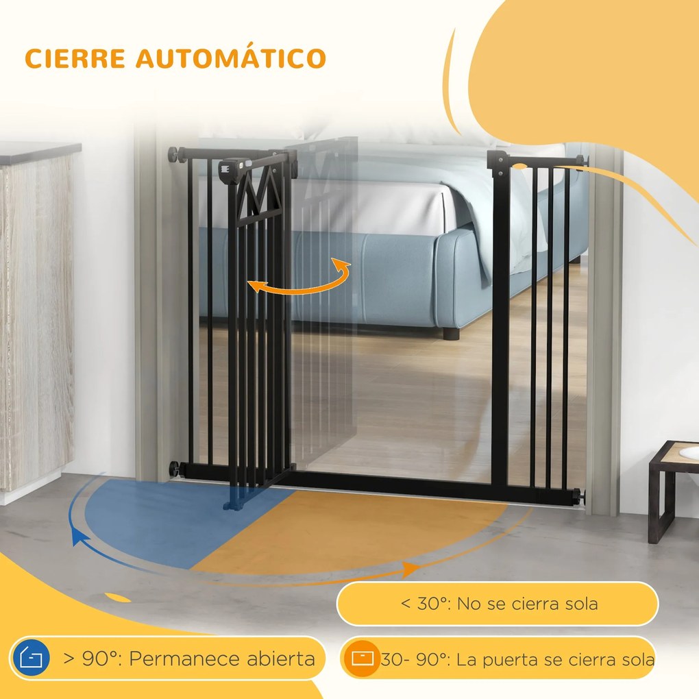 PawHut Nastavitelná bezpečnostní bariéra 74-100 cm s automatickým zámkem a dvojitým zámkovým systémem a 2 prodlouženími 7/14 cm pro dveře, chodby a s…
