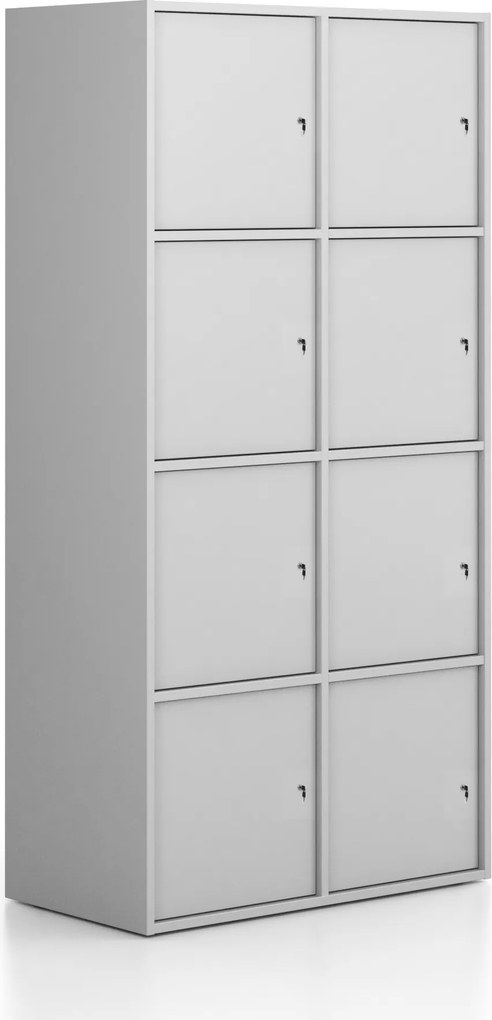 Kancelářská skříň FRAME, 8x dveře, 872 x 450 x 1735 mm, cylindrický zámek, šedá