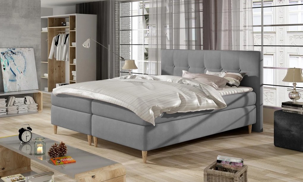 Kvalitní box spring postel Erika 160x200 s výběrem potahu! WSL: Potah Hydrofobní látka Monolith 92 šedá