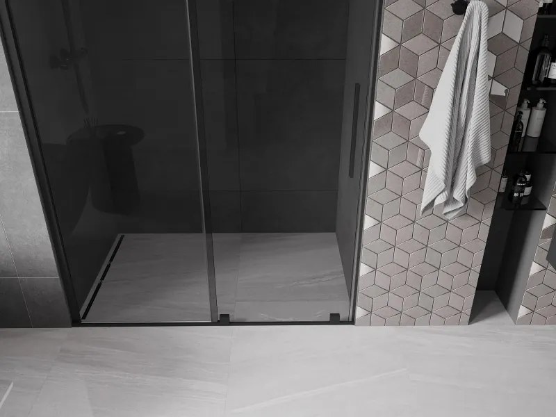 Mexen Velar, posuvné sprchové dveře do otvoru 160 cm, 8mm šedé sklo, černá matná, 871-160-000-41-70