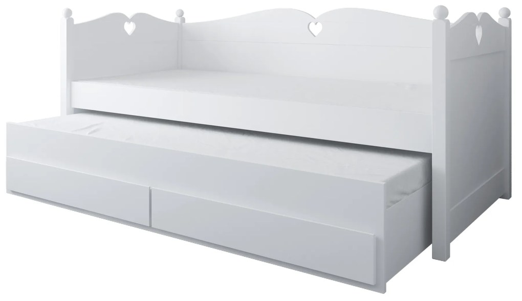 BabyBeds Praktická postel s přistýlkou a úložným prostorem BELLA 200x90 bílá Matrace k posteli?: Ne, bez matrací Bílá
