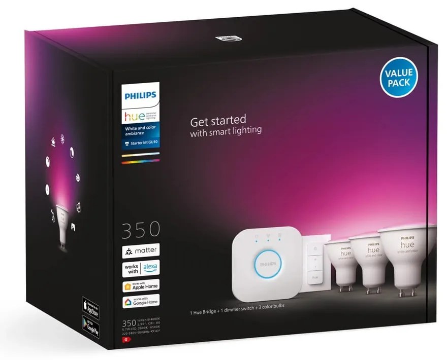 Smart startovací balíček 5 ks GU10, 6 W White and color ambiance – Philips Hue